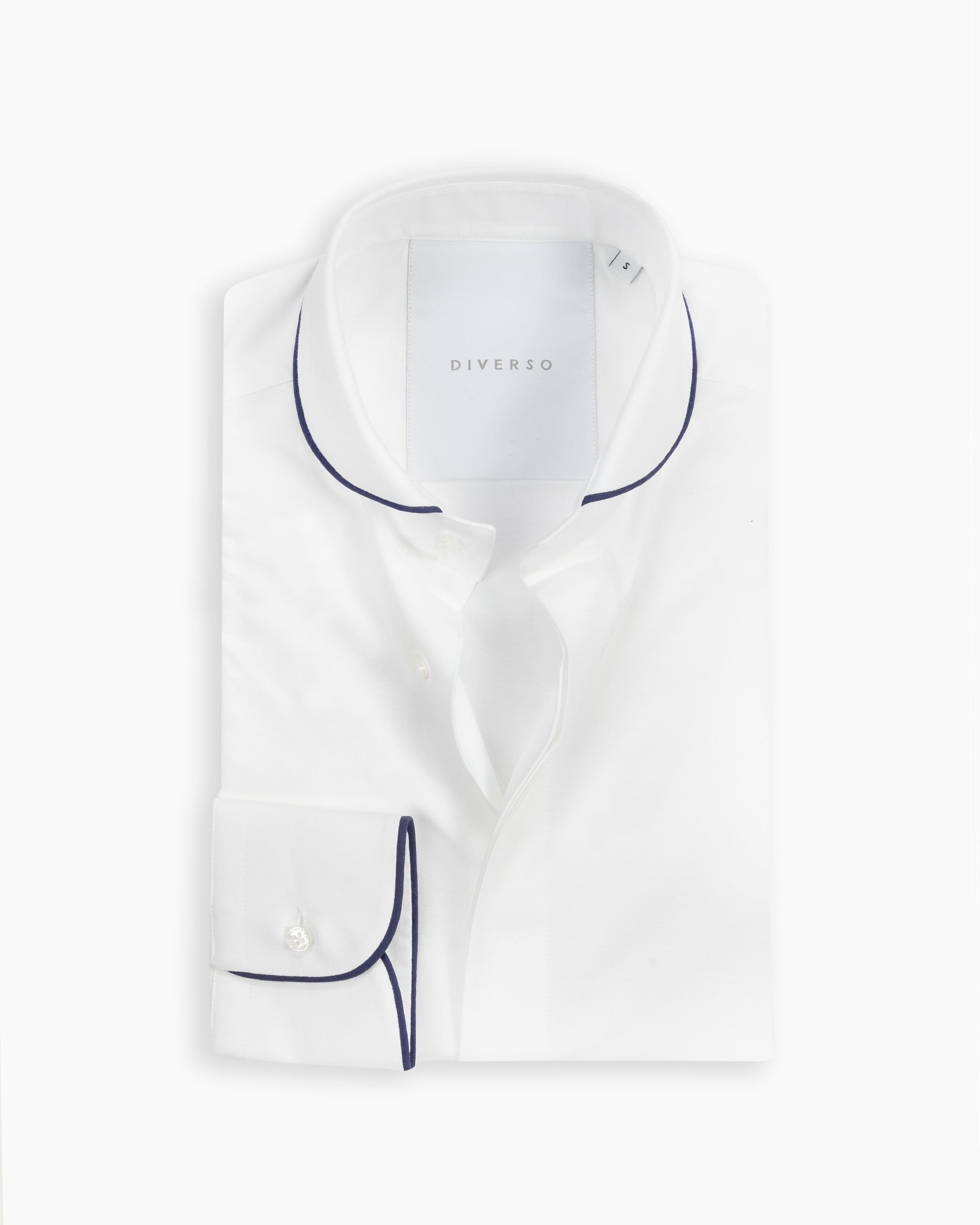 White & Navy Piping Shirt – Diverso