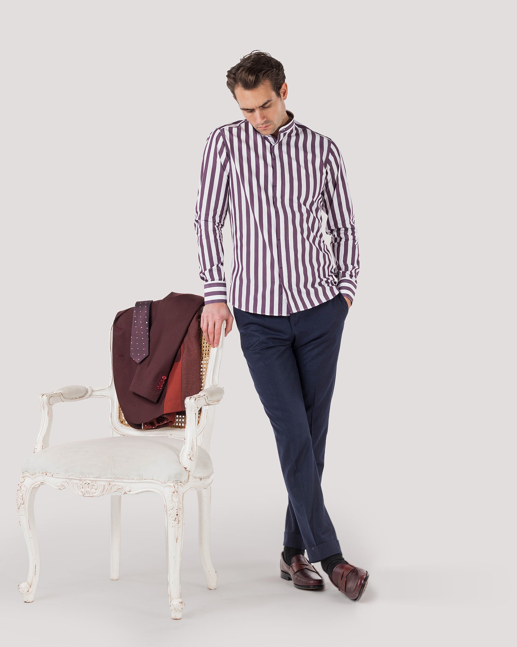 Burgundy Stripe Lock-Stitch Guru Shirt – Diverso